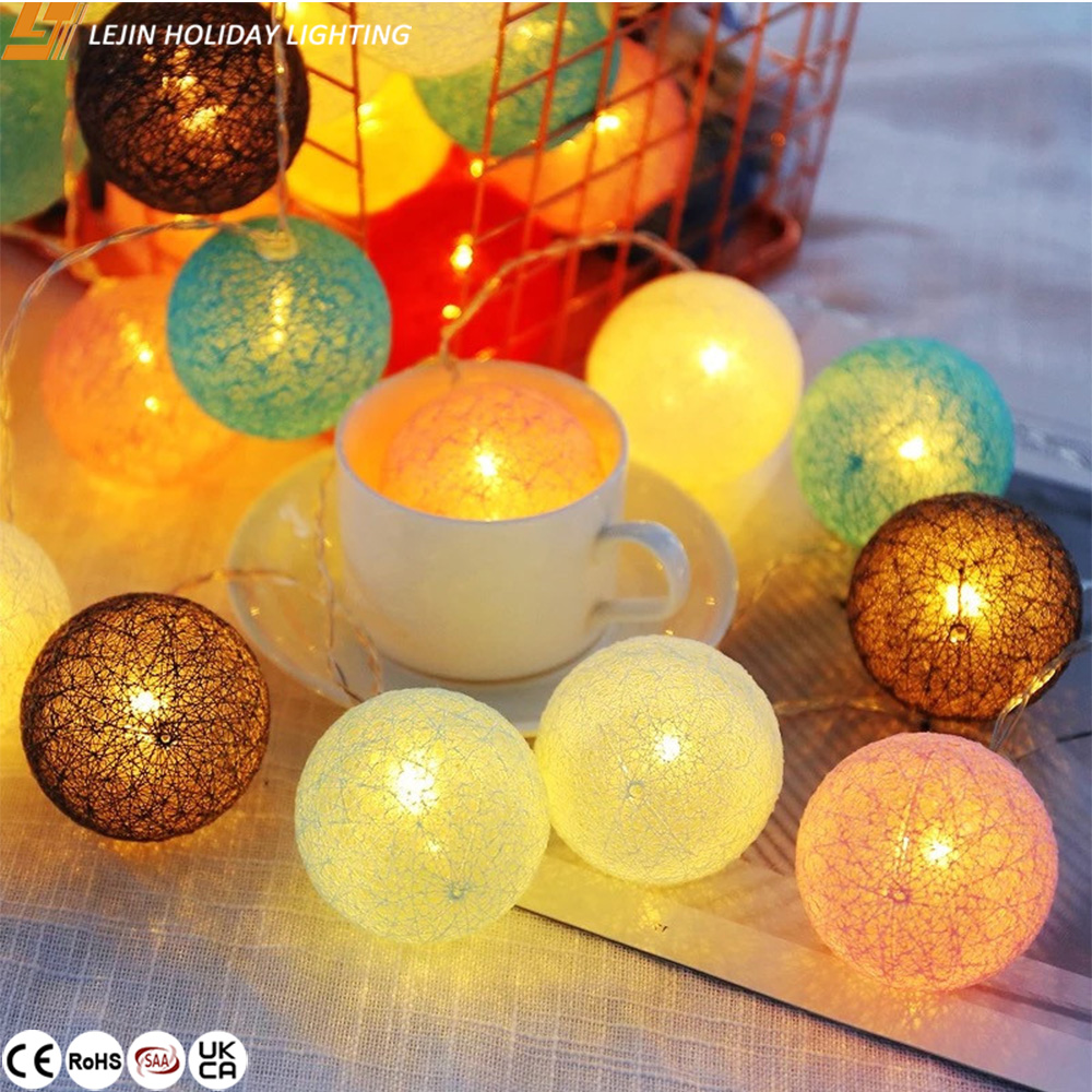 Multi color LED cotton ball string light for bedroom fairy decoration ...